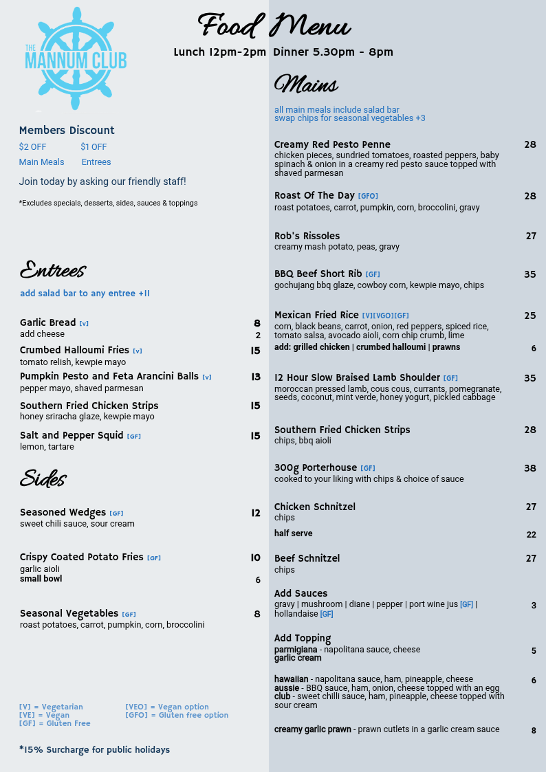 Menu – Mannum Club